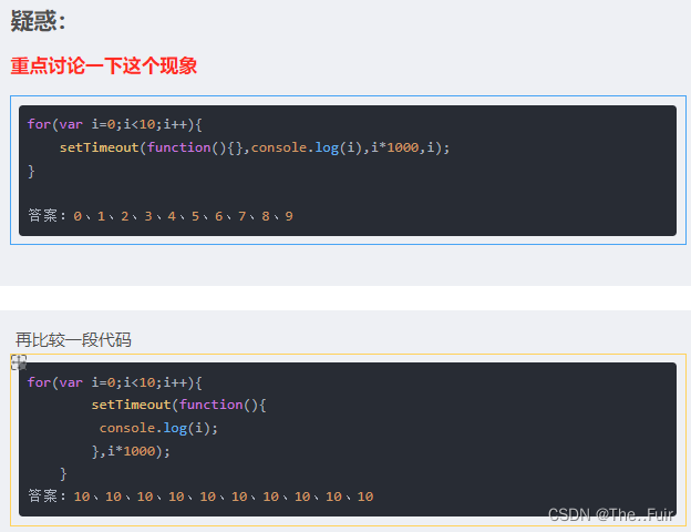 面试题27：在for循环中运行setTimeout问题（for(var i=0；i