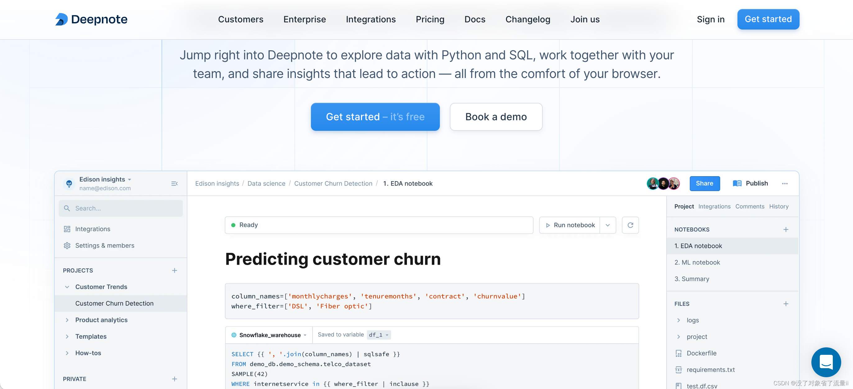 云端数据科学平台Deepnote，相当于云上的Jupyter Note-CSDN博客