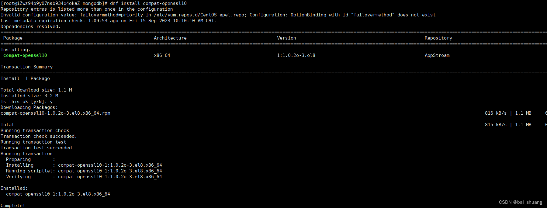 Linux下安装mongodb详细教程 (包含依赖不存在问题）_mongodb安装依赖compat-openssl10-CSDN博客