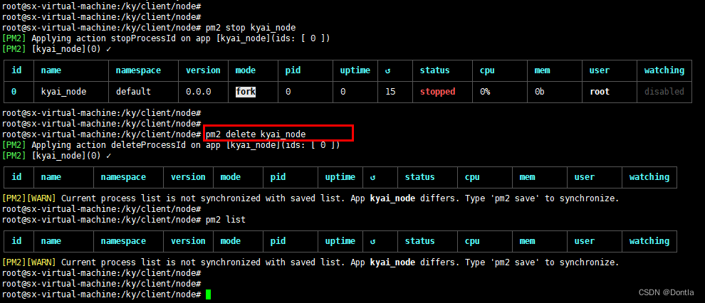 pm2警告：[PM2][WARN] Current process list is not synchronized with saved list.（运行时进程列表与保存的进程列表不同步 ...