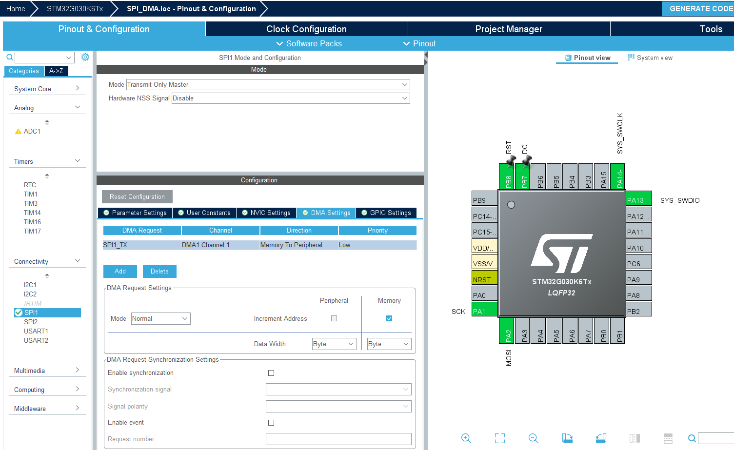 STM32G0 硬件SPI+DMA+LL库，最高通讯速率32MBit/s_ll dma spi-CSDN博客