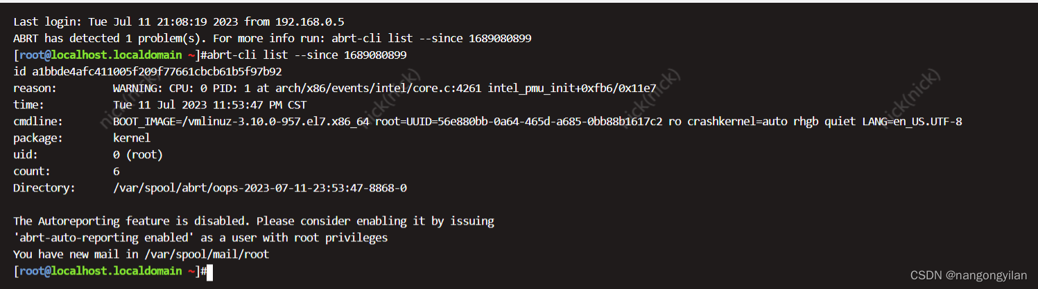 centos7执行yum update后远程出现ABRT报错_abrt-cli list --since 1698995860-CSDN博客