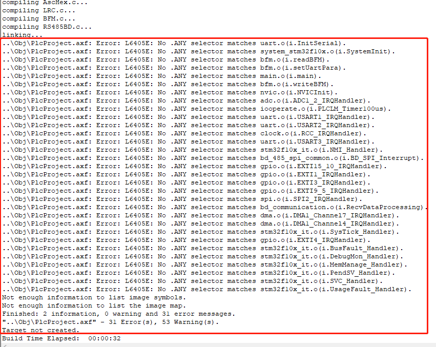 keil5程序Bulid后出现Error: L6405E: No .ANY selector matches(没有任何选择器匹配)的解决方法_keil5没有匹配选择器-CSDN博客