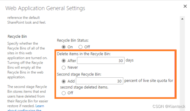 SharePoint - 如何设置删除Item的保留时间？_sharepoint上如何设置文件生命周期?-CSDN博客