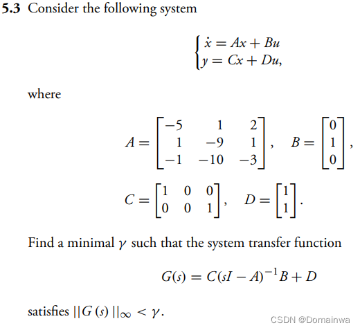H无穷-鲁棒性LMI学习-matlab小作业5.3_matlab求h infinity norm-CSDN博客