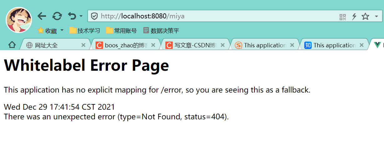 This application has no explicit mapping for /error, so you are seeing ...