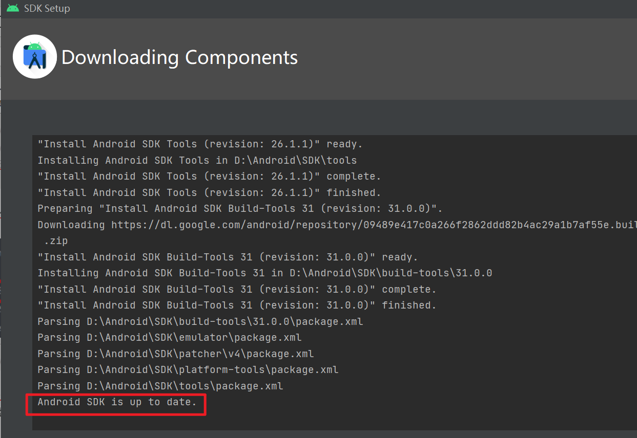 SDK emulator directory is missing--Android Studio安装报错_nothing to do! android sdk is up to date ...