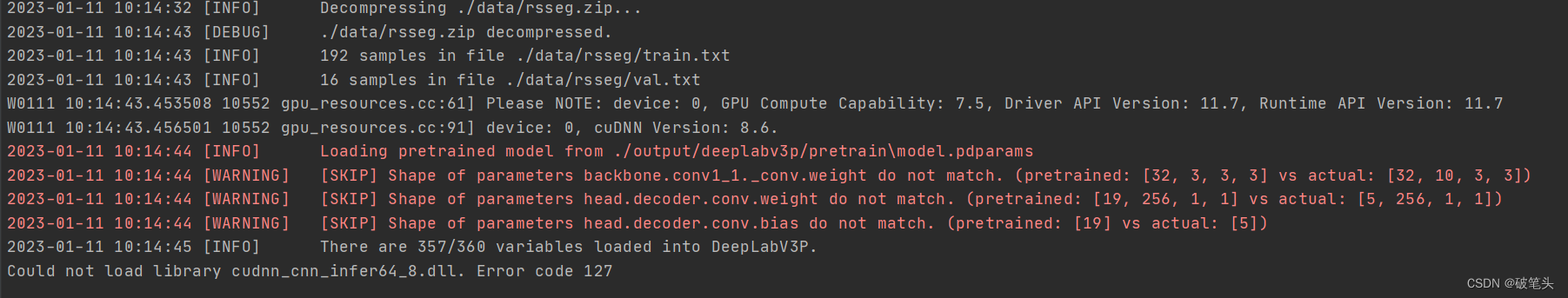 PaddleRS训练时：Could not load library cudnn_cnn_infer64_8.dll. Error code 127_cudnn error code 127 ...