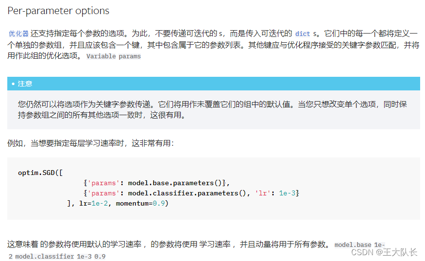 torch.optim特定层设置特定的学习率等选项_trainer=torch.optim.sgd(net.parameters(),lr=0.1)-CSDN博客