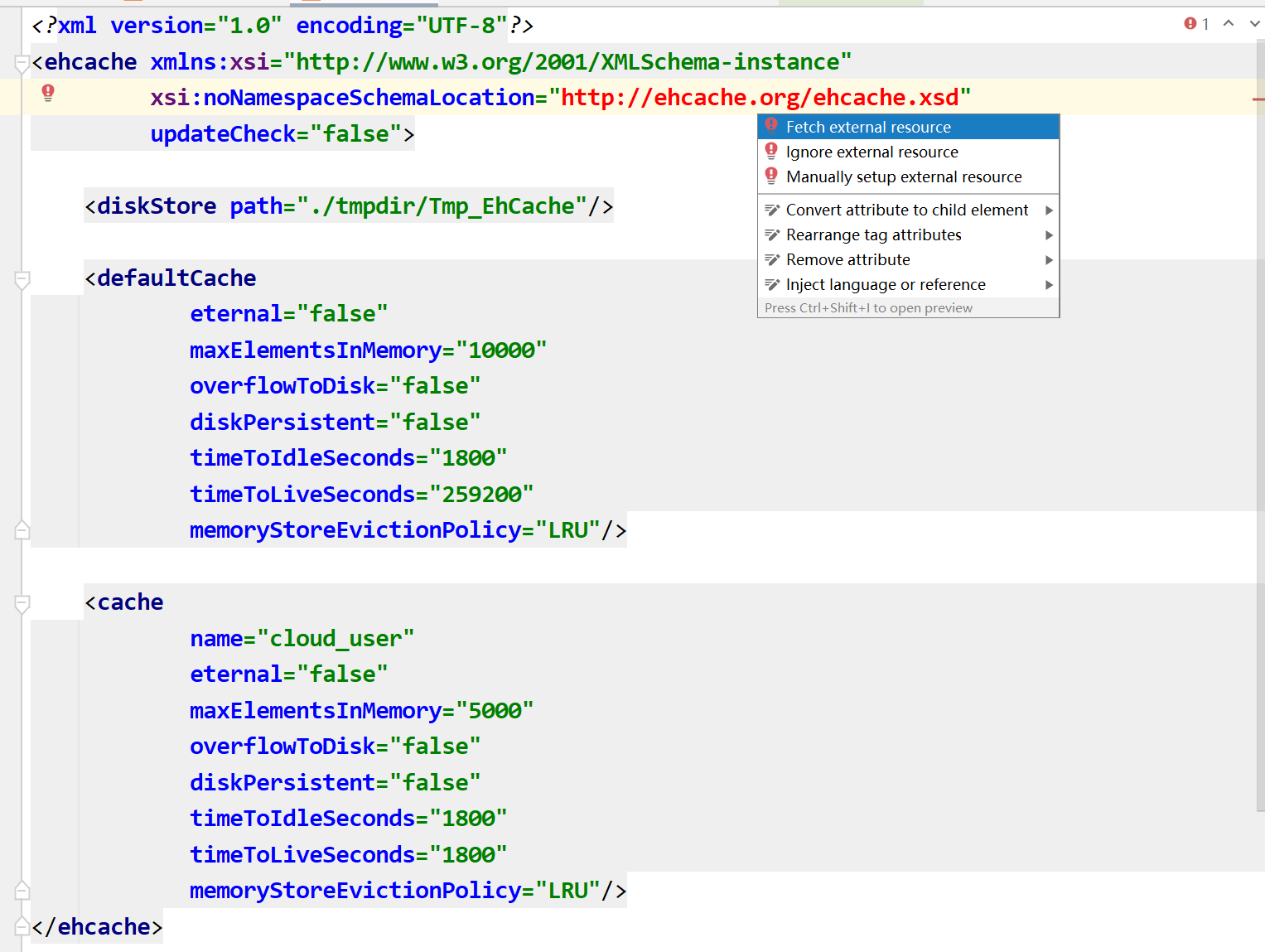 ehcache配置文件报错:http://ehcache.org/ehcache.xsd_ehcache-spring-1.1.xsd报错-CSDN博客