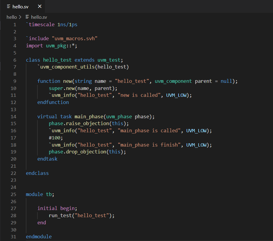 UVM学习之路（3）— 基于UVM的第一个Hello程序_vscode uvm的插件-CSDN博客