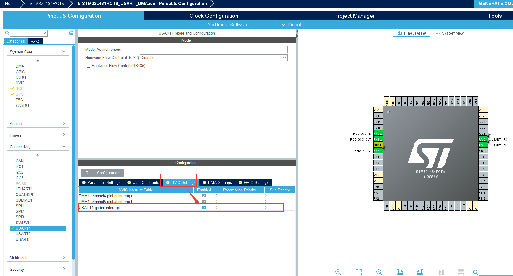 （实测可用）STM32CubeMX教程-STM32L431RCT6开发板研究串口通信（DMA）_stm32l431rct6有几个引脚-CSDN博客
