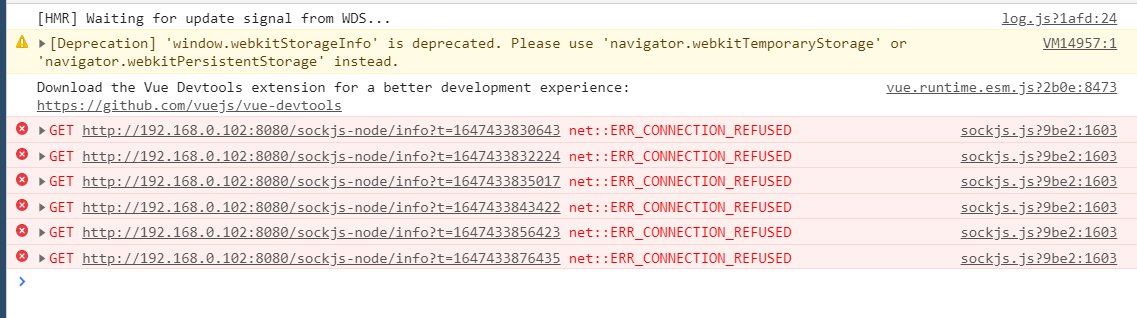Get 192 168 0 102 8080 Sockjs Node Infot 1647433830643 Net Err