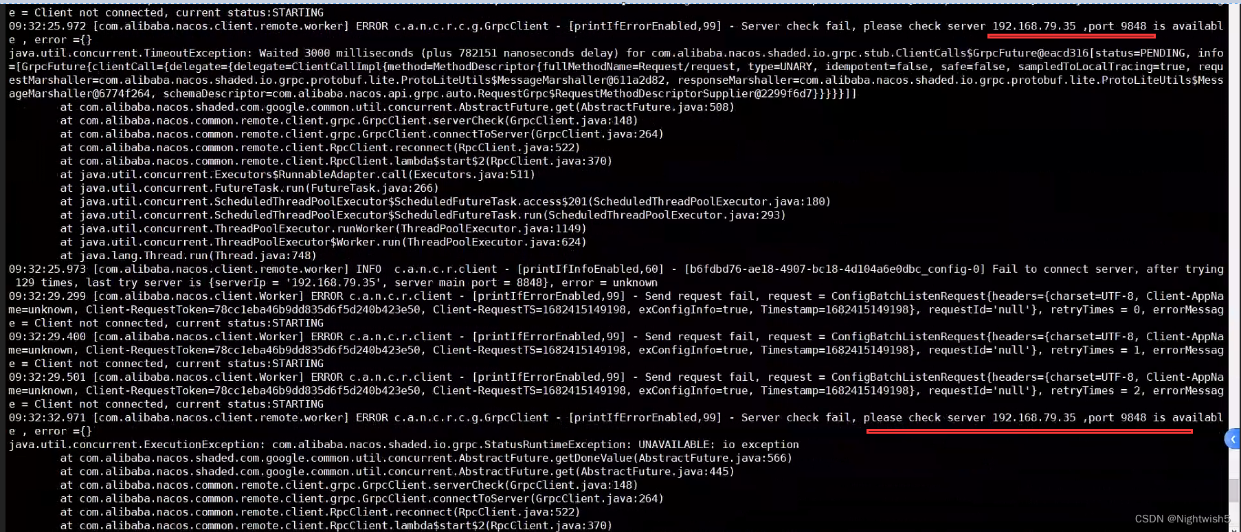 【故障排查】拒绝连接: /127.0.0.1:9848 Server check fail, please check server 127.0.0.1 ,port 9848 is ...