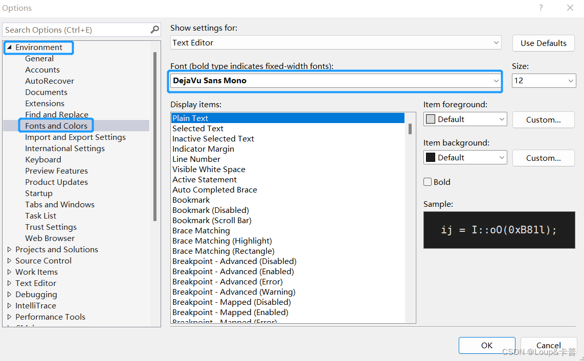 Visual Studio 2019 设置等宽字体 DejaVu Sans Mono_vs2019字体推荐-CSDN博客