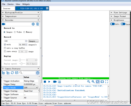Baumer相机使用CameraExplorer软件采集VCXG-51M相机图像时，发现图像显示界面无任何图像现象。_工业相机不出图-CSDN博客