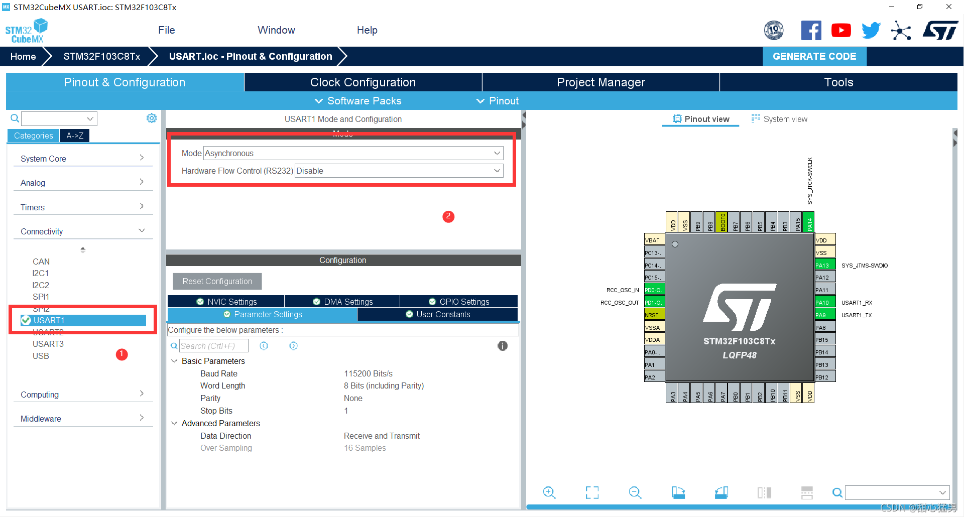 Stm32cubemx实现串口通信(中断方式)cubemx使能串口接收中断 Csdn博客