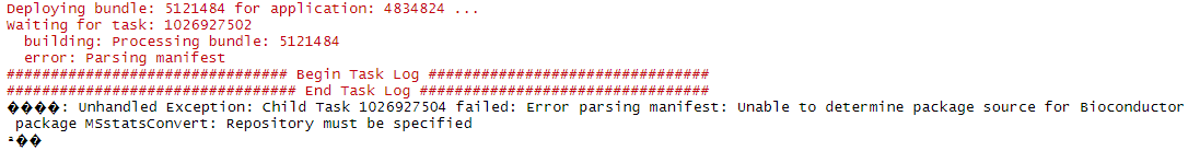 R shiny: 部署时遇到报错 Unable to determine package source for Bioconductor package XXX: Repository ...