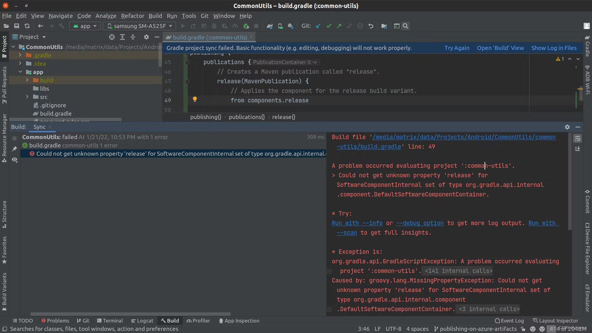 使用 Mavin Publish Gradle 插件将 Android 库发布到 Azure Artifacts_could not get unknown property 'release ...
