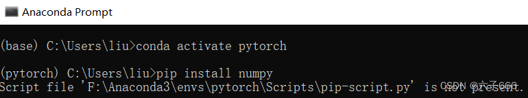 Python pip安装第三方库时出现 Script file ‘F:\Anaconda3\envs\pytorch\Scripts\pip-script.py‘ is not present ...