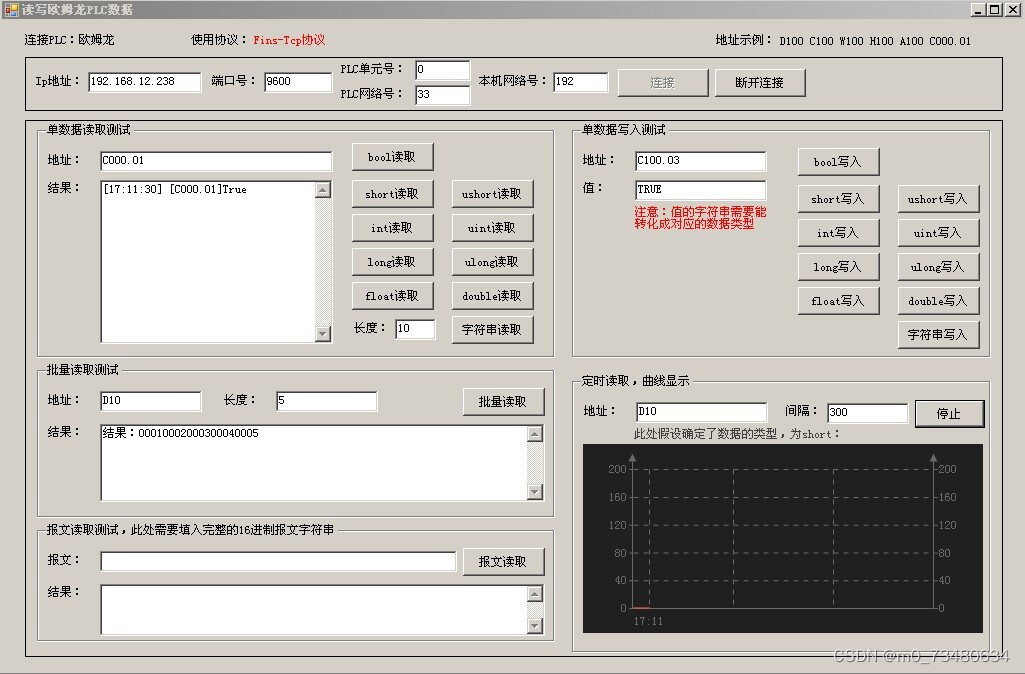 欧姆龙PLC数据读写工具。 支持FinsTCP实测好用打开欧姆龙PLC读写软件，输入IP地址和端口号_fins协议测试工具-CSDN博客