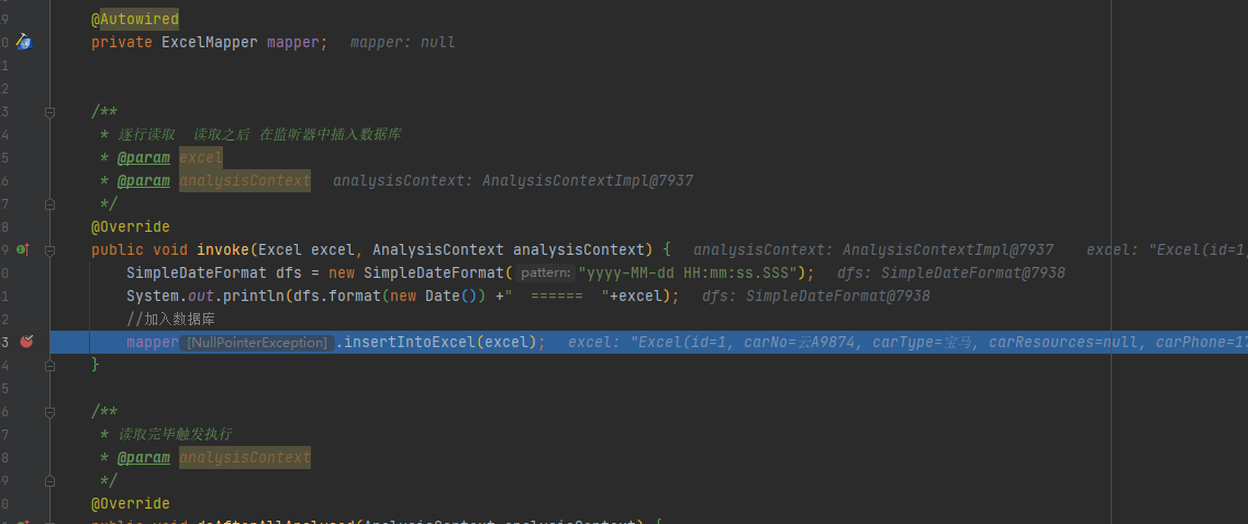 使用EasyExcel 导入表格数据是出现 空指针 java.lang.NullPointerException: null_easyexcel做导出导出java.lang ...