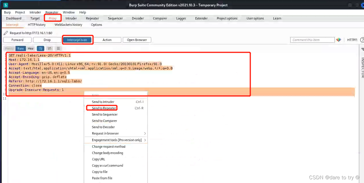 【SQL注入-10】cookie注入案例—以Sqli-labs靶机第less20关为例（借助BurpSuite工具）_cookie注入靶场-CSDN博客