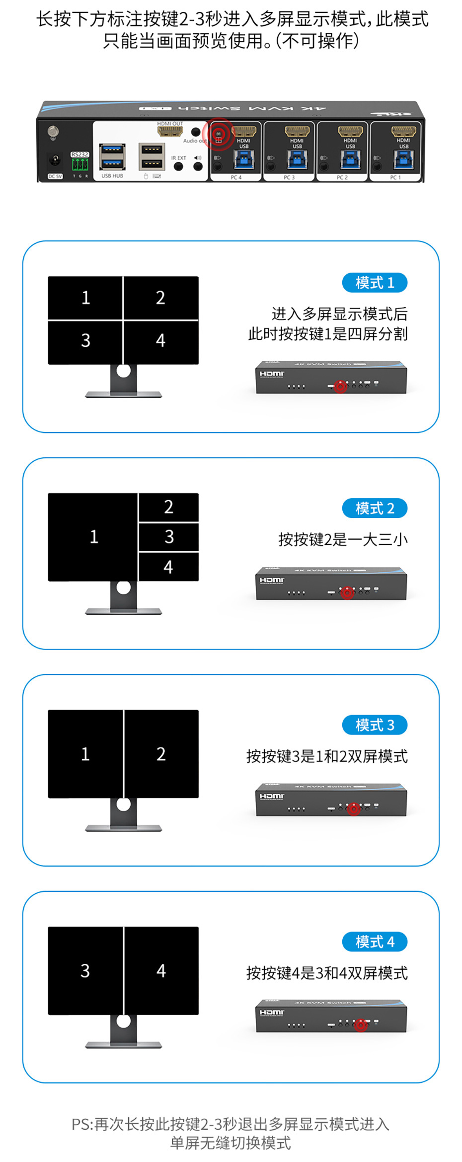 4进1出USB3.0 HDMI KVM无缝切换器解决方案：旭东泰eKL-41H_linux支持的切换器-CSDN博客
