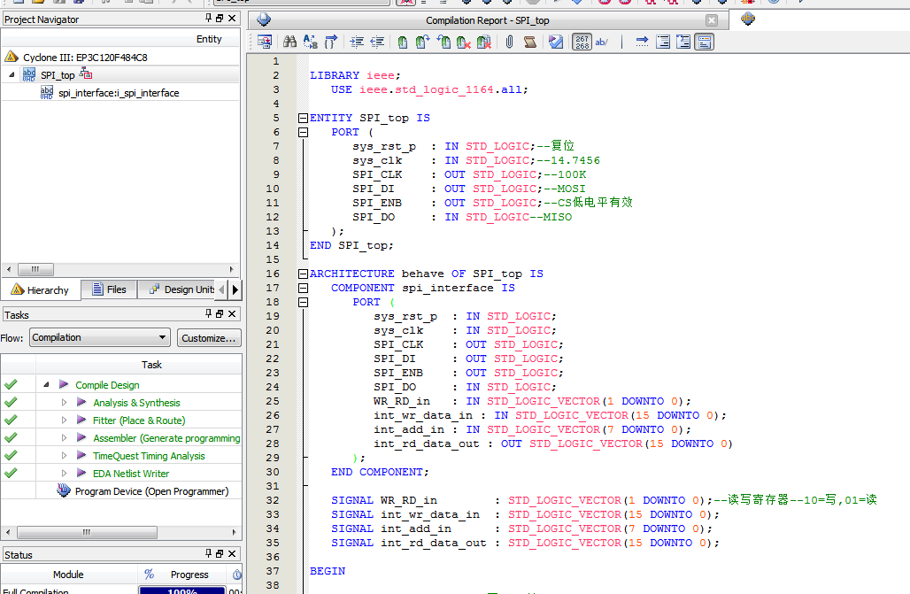 SPI接口设计VHDL代码Quartus仿真_vhdl ssi接口-CSDN博客
