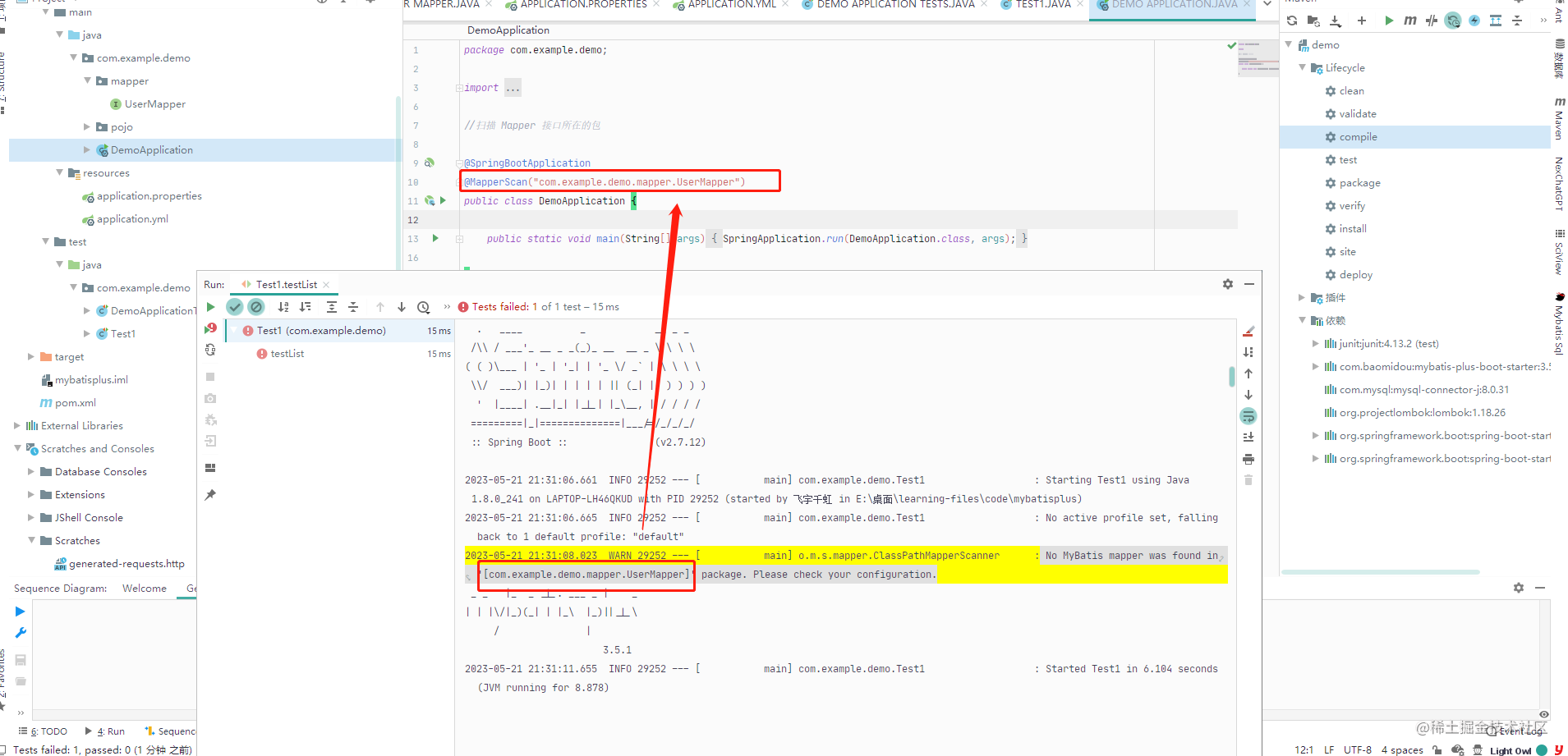 No MyBatis mapper was found in ‘[com.example.demo.mapper.UserMapper]‘ package._no mybatis mapper ...