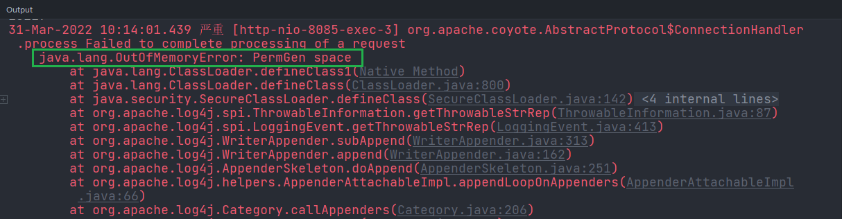 启动 Tomcat 后报出 Java 永久区内存溢出（OutOfMemoryError）_failed to complete processing of a request java.la ...