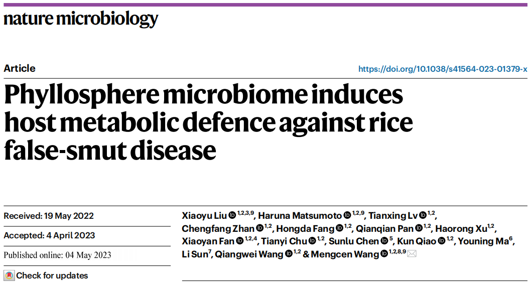 Nature Microbiology | 浙江大学王蒙岑等发现微生物组调控植物抗病防御新机制-CSDN博客