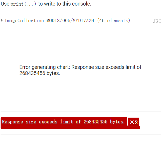 Google Earth Engine GEE chart Response Size Exceeds Limit Of 