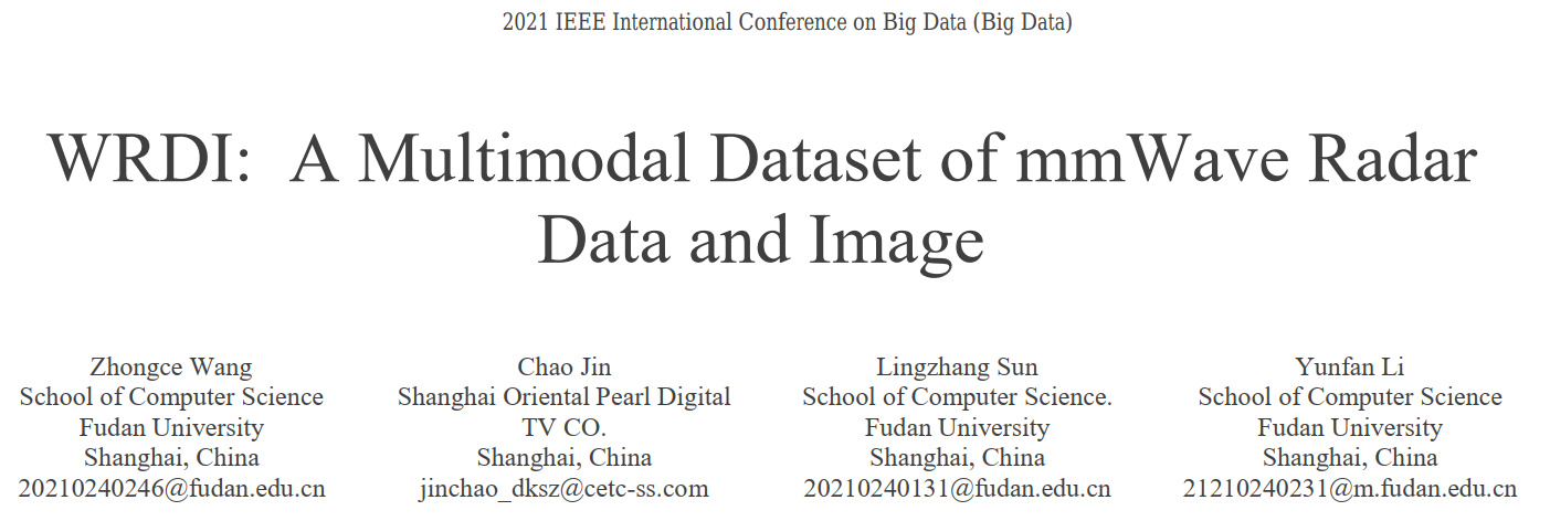 多模态数据集 论文阅读 | WRDI: A Multimodal Dataset of mmWave Radar Data and Image ...