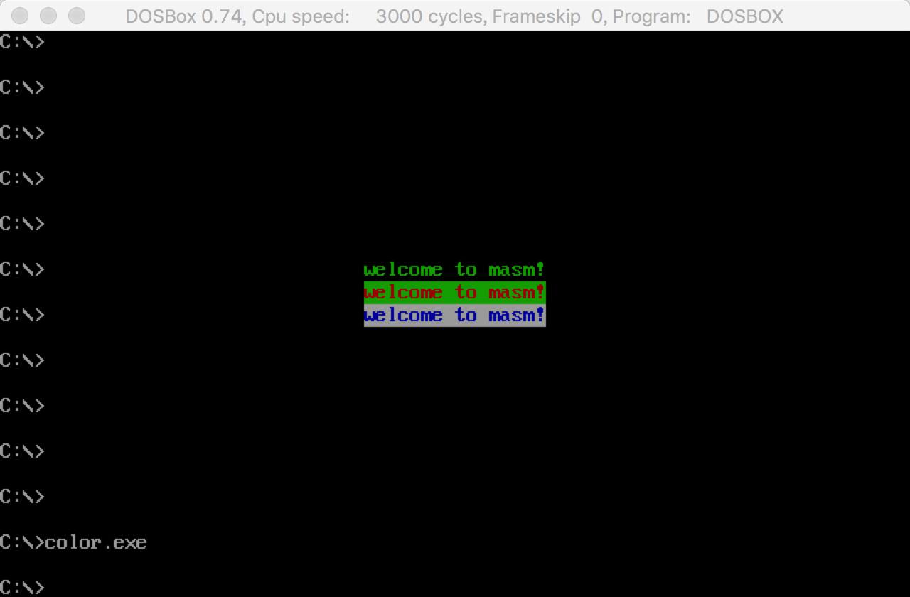 汇编语言实现在80*25彩色字符模式下显示字符串_dosbox 彩色-CSDN博客