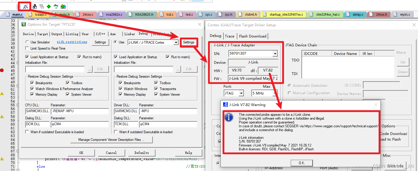 J-Link V7.82 Warning：The connected probe appears to be a J-Link clone报错_ln j-link v7.92f warning ...