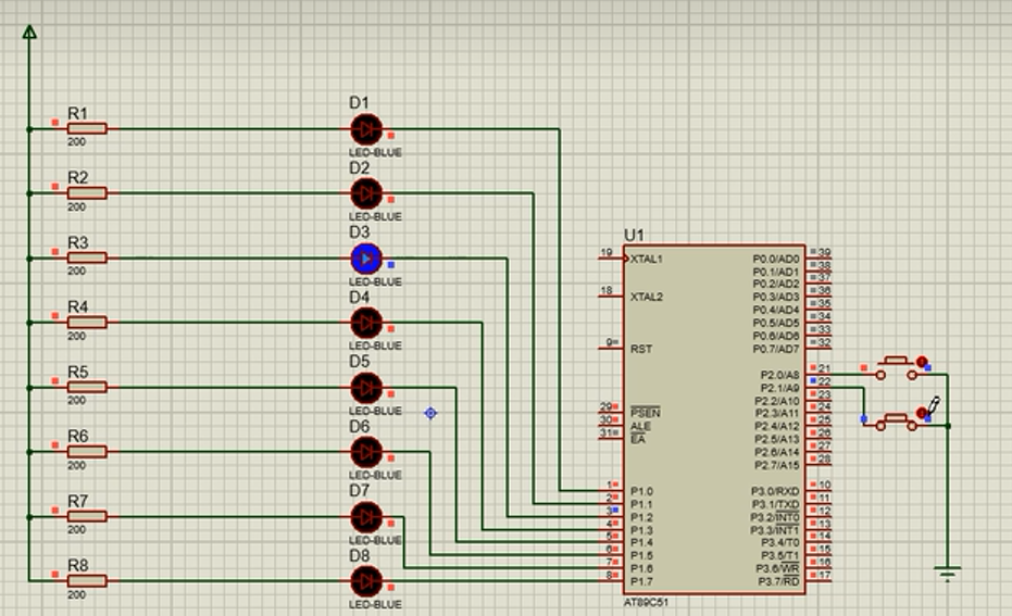 基于AT89C51单片机跑马灯的控制——Proteus仿真和keil编写代码_at89c51 8个led k1k2指着是什么-CSDN博客