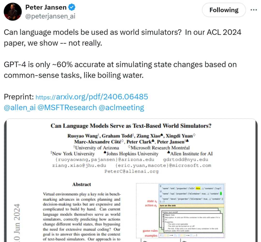 ACL 2024论文盖棺定论：大语言模型≠世界模拟器，Yann LeCun：太对了 | 最新快讯...-CSDN博客