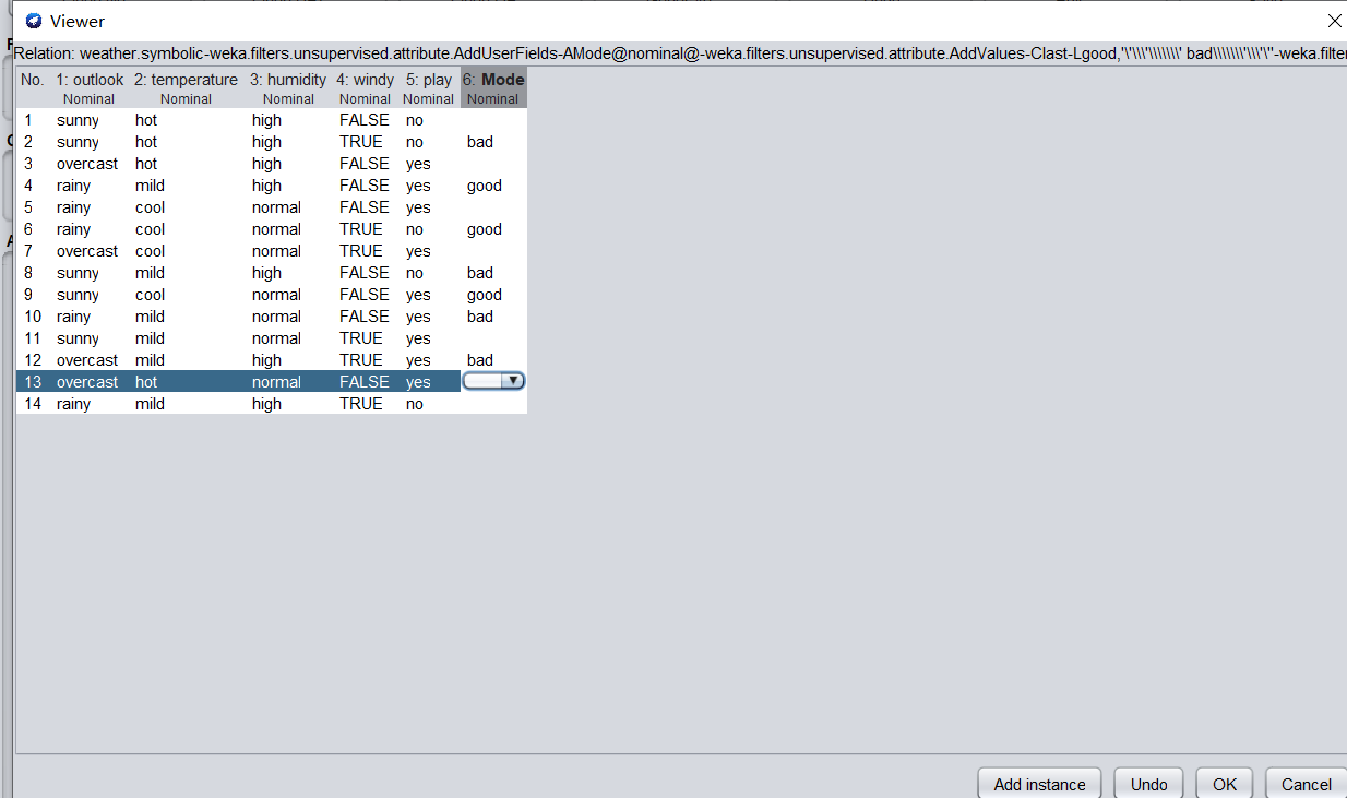 《机器学习工具与方法》--- WEKA实战一_weather数据中,添加mode属性,设置为nominal类别,并设置和输入mode的值-CSDN博客