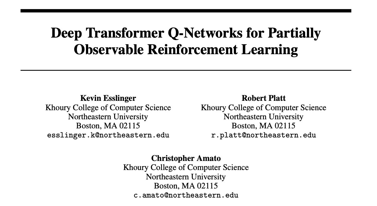 【论文阅读】Deep Transformer Q-Networks for Partially Observable Reinforcement Learning-CSDN博客