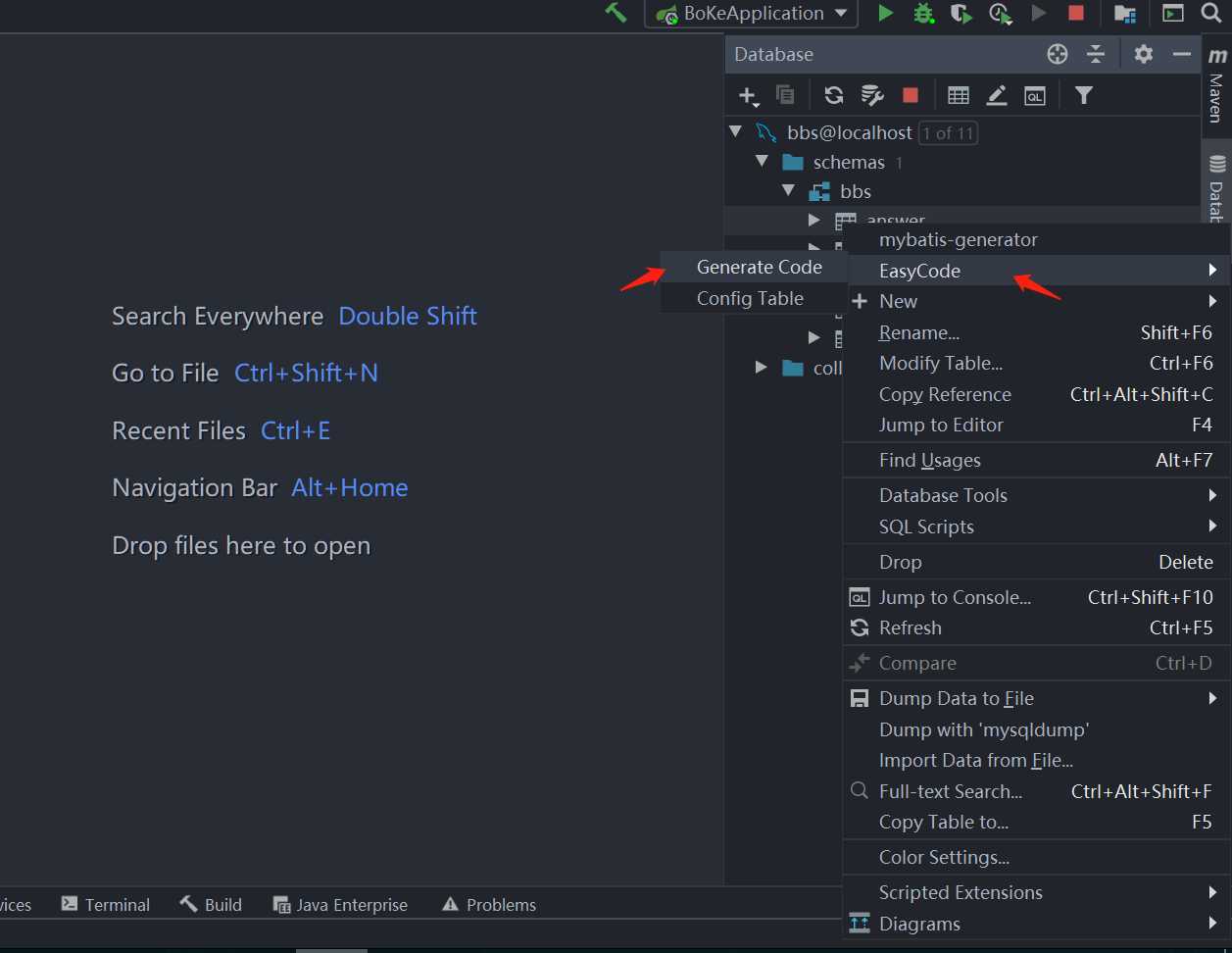 Dao加service加mysql实例 Springboot Easycode插件生成entity Controller Service