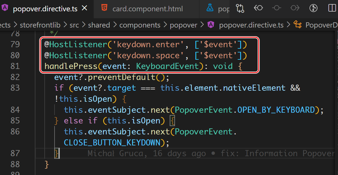  TypeScript Button hostlistener keydown