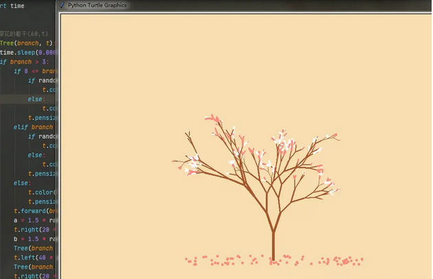 Python实战——自动生成情人节对女朋友表白玫瑰花、爱心，以及用Python画一颗樱花树，愿祖国繁花与共！_pycharm代码画樱花-CSDN博客
