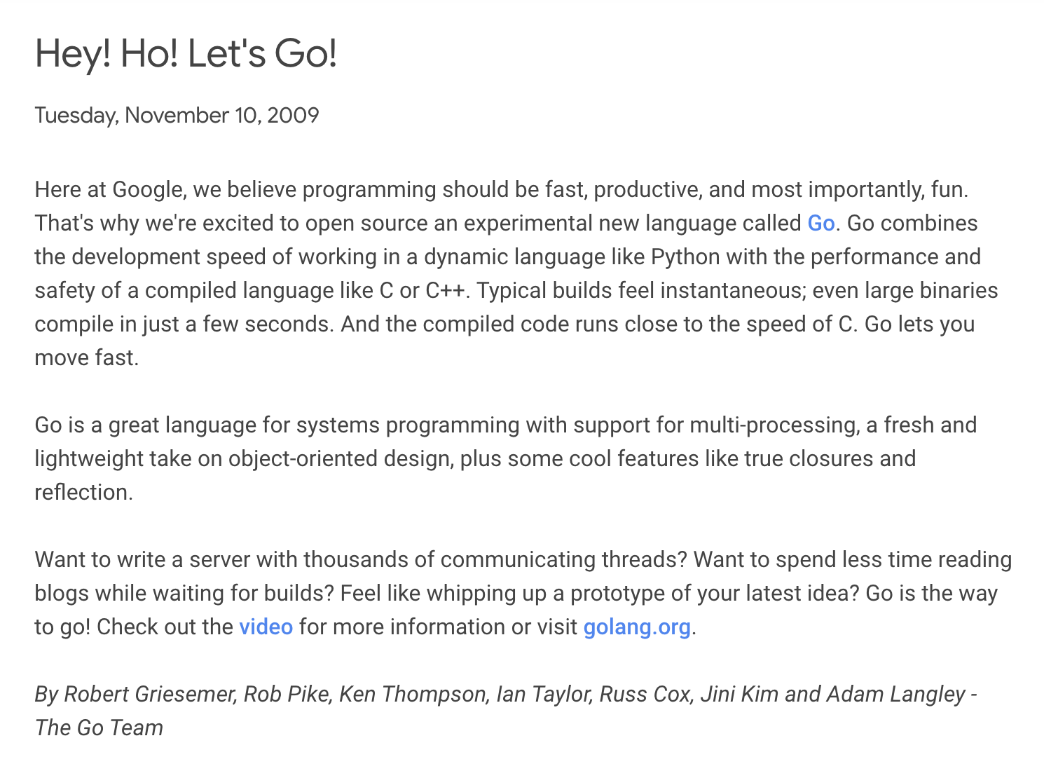 Go 语言的前生今世与介绍_go创始人三巨头介绍-CSDN博客