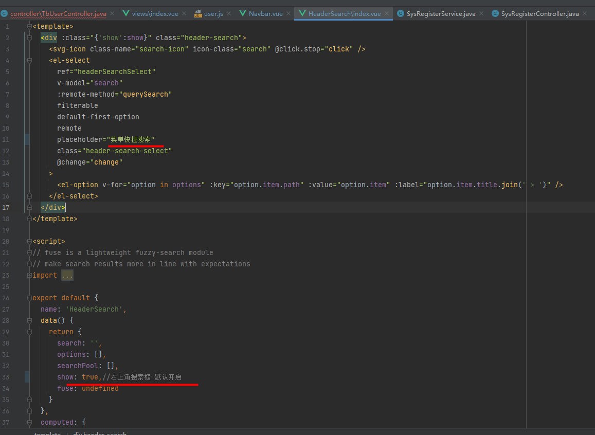 若依 ruoyi 默认显示搜索框 保留搜索条件 HeaderSearch/index.vue_ruoyi的上面搜索条件-CSDN博客