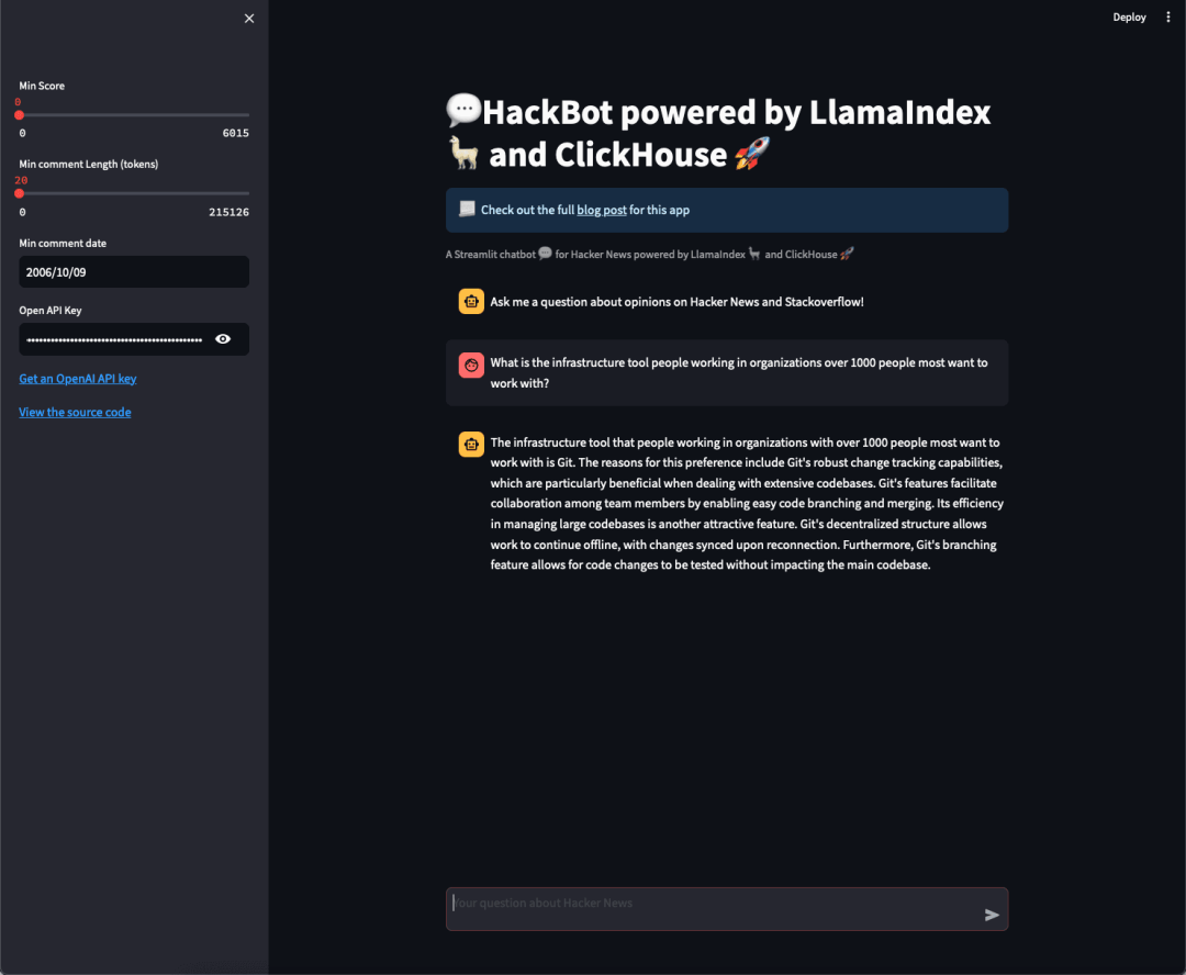 用 LlamaIndex 和 ClickHouse 为Hacker News 和 Stack Overflow 构建聊天机器人_llamaindex clickhouse-CSDN博客
