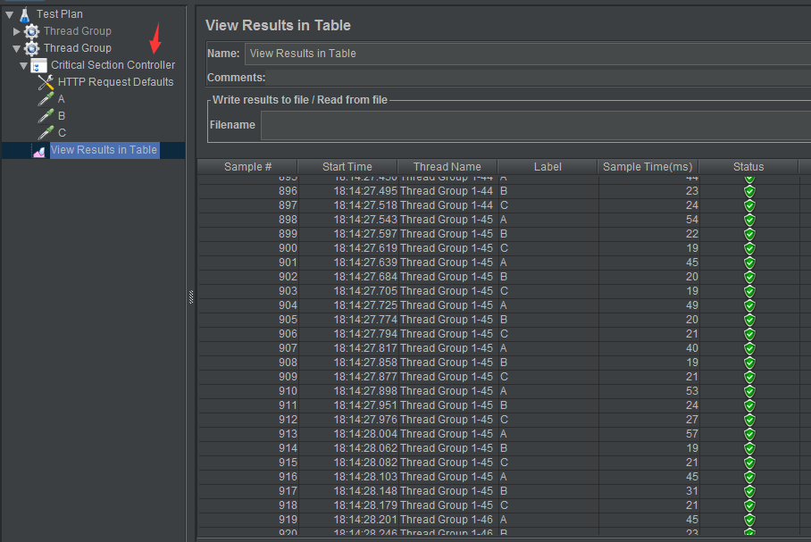 多线程时，请求执行不是按顺序的，可添加Critical Section Controller(临界部分控制器)，执行顺序是固定的，但执行一段时间后，该逻辑器下的请求不再循环，无解ing ...