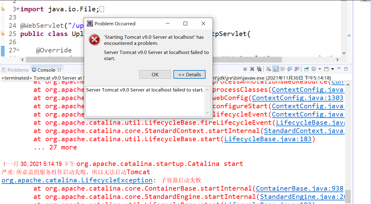 【bug：eclispe中启动Tomcat警告】org.apache.catalina.LifecycleException: 子容器启动失败-CSDN博客