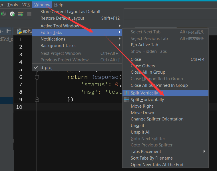 pycharm中代码窗口如何分成左右或者上下双栏-CSDN博客